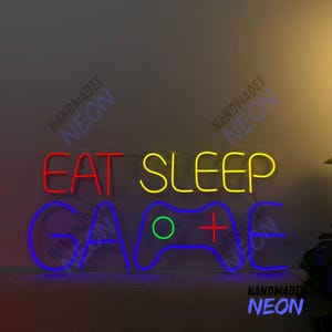 Eat Sleep Game Neon Sign, Eat Sleep Game Led Light, Boys Wall Art Gamer ...