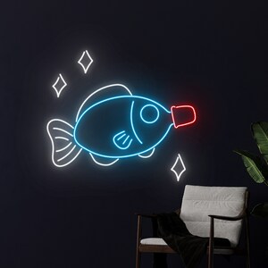 Soy Sauce Fish Led Sign, Cute Fish Neon Sign, Aquarium Decor Neon Sign ...