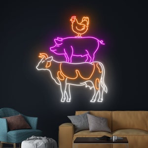 Cow Pig Chicken Led Sign, Cow Led Light, Pig Neon Light, Chicken Neon ...