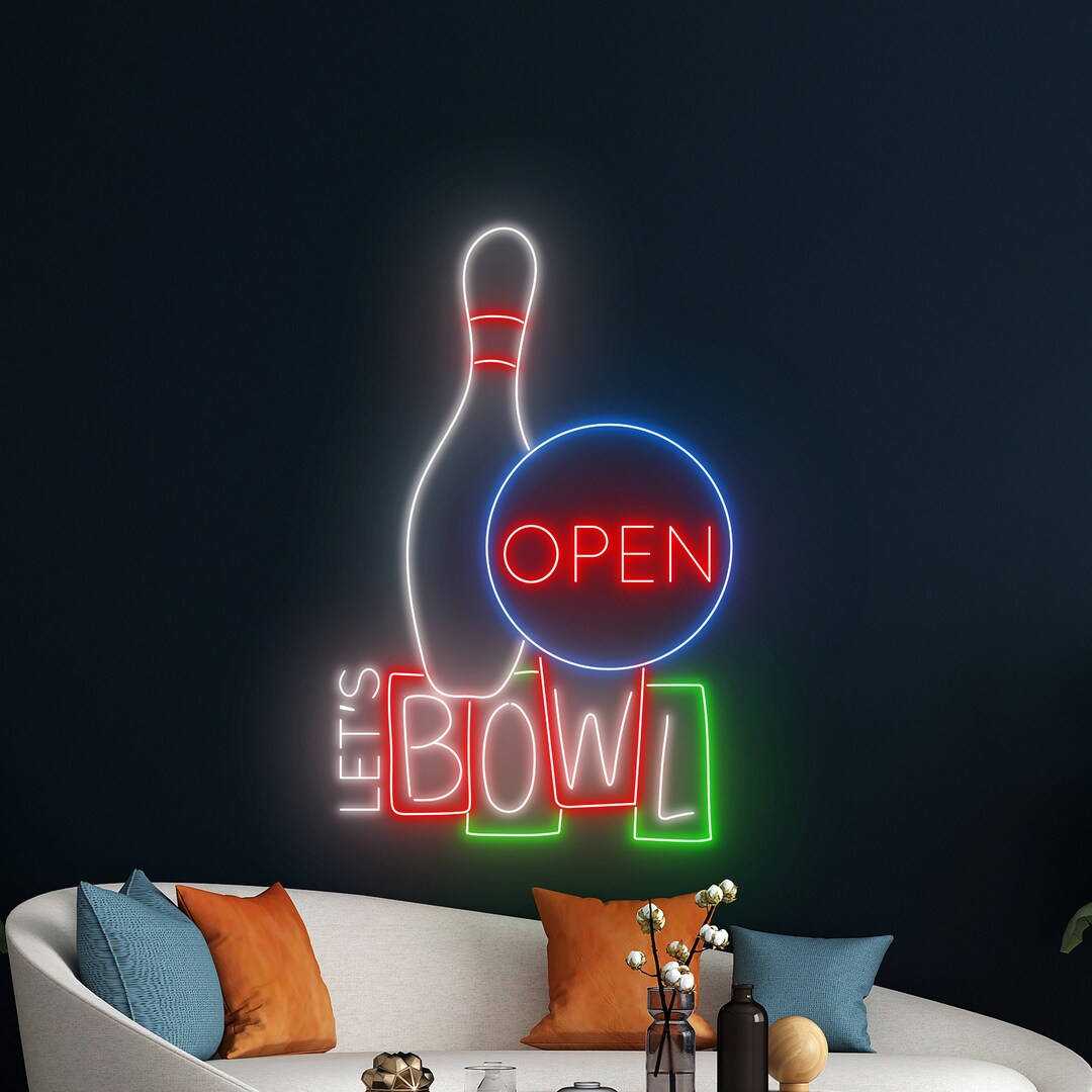 Let's Bowl Open Neon Sign, Let's Bowl Bowling Led Sign, Quote Bowling ...