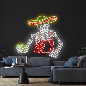 Mexican Skeleton Taco Led Sign, Mexican Skeleton Tacos Neon Sign, Wall ...