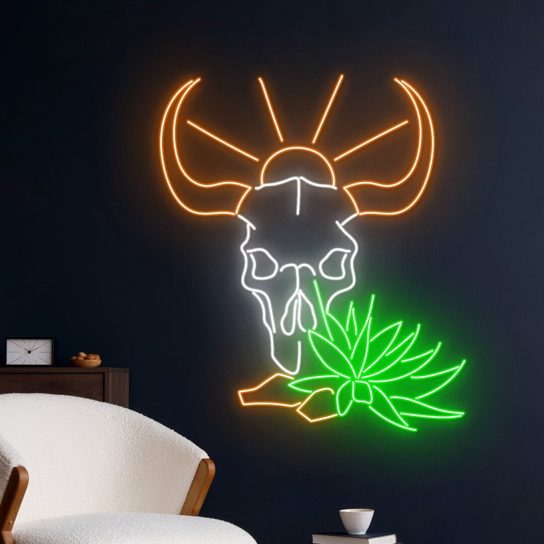 Cow Head Neon Sign, Cow Skull Head Led Light, Longhorn Bull Neon Light ...