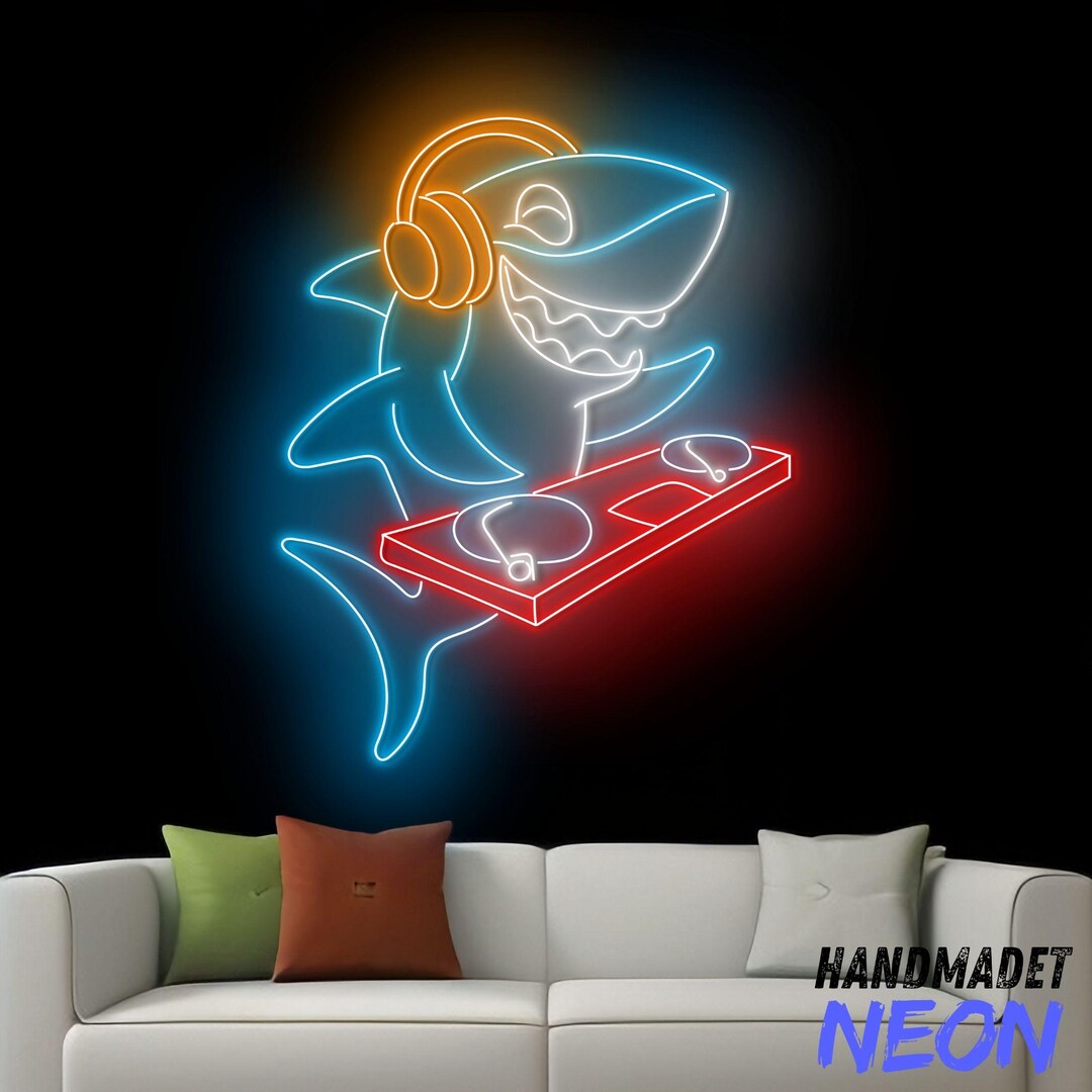 Shark DJ Neon Sign, DJ Shark Led Sign, Shark Music Led Light, Shark Sea ...