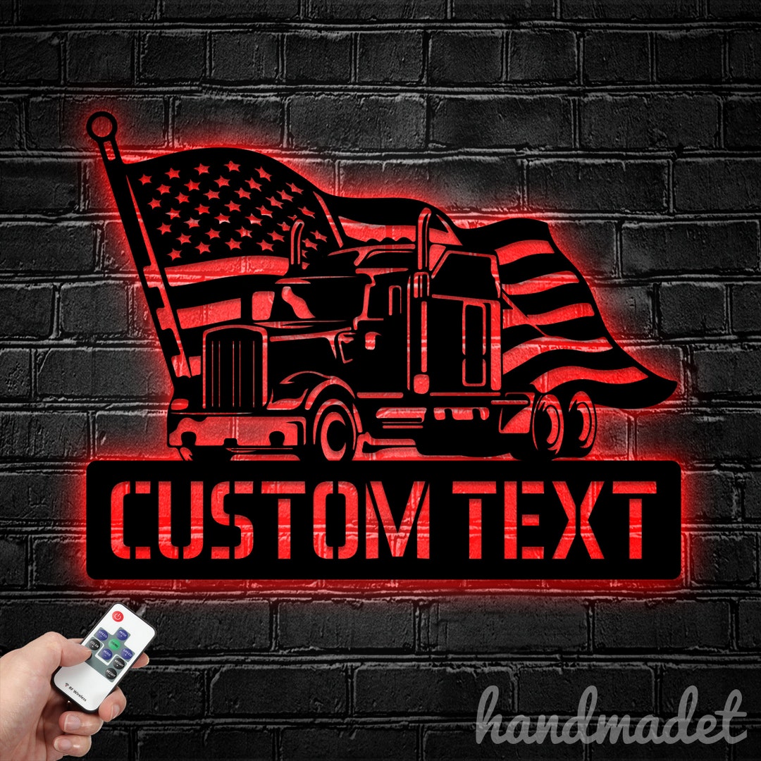 Custom US Semi Truck Driver Metal Wall Art LED Light - Personalized Trucker Name Sign Home Decor ...