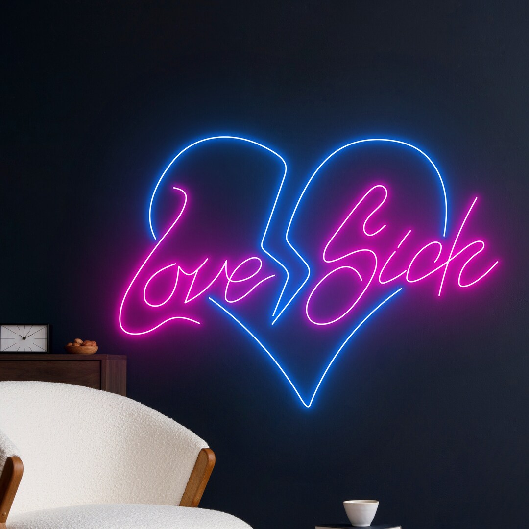 Love Sick Neon Sign, Broken Heart Led Light, Love Heart Neon Light ...