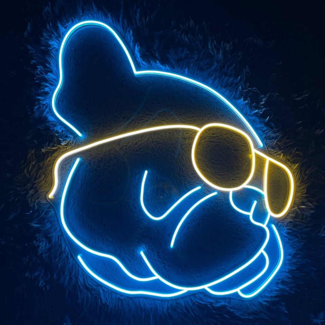 French Bulldog With Sunglasses Neon Sign, Cool Dog Neon Lights, Animal ...