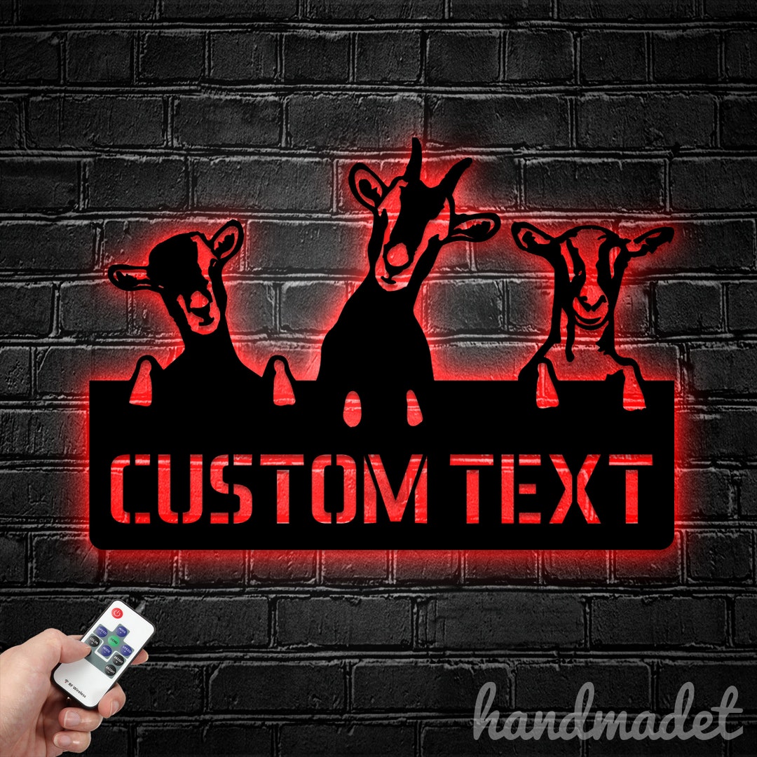 Custom Peeking Goat Metal Wall Art LED Light - Personalized Curious ...