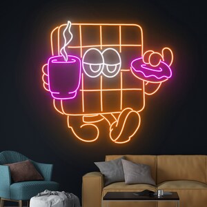 Waffle Drink Coffee Neon Sign, Waffle Led Sign, Waffle Led Light ...