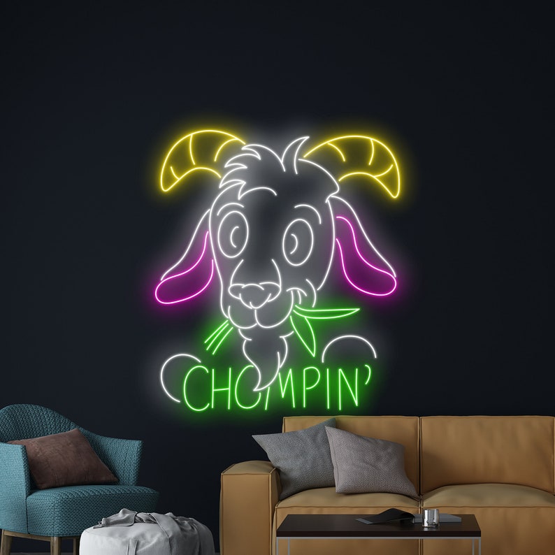 Goat Chompin Neon Sign, Goat Led Sign, Goat Chompin Led Light, Goat ...