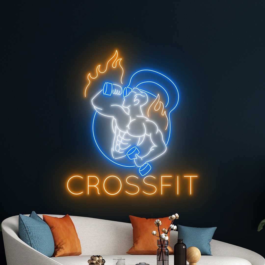 Crossfit Neon Sign, Man Lift the Weight Neon Sign, Dumbbell LED Sign ...