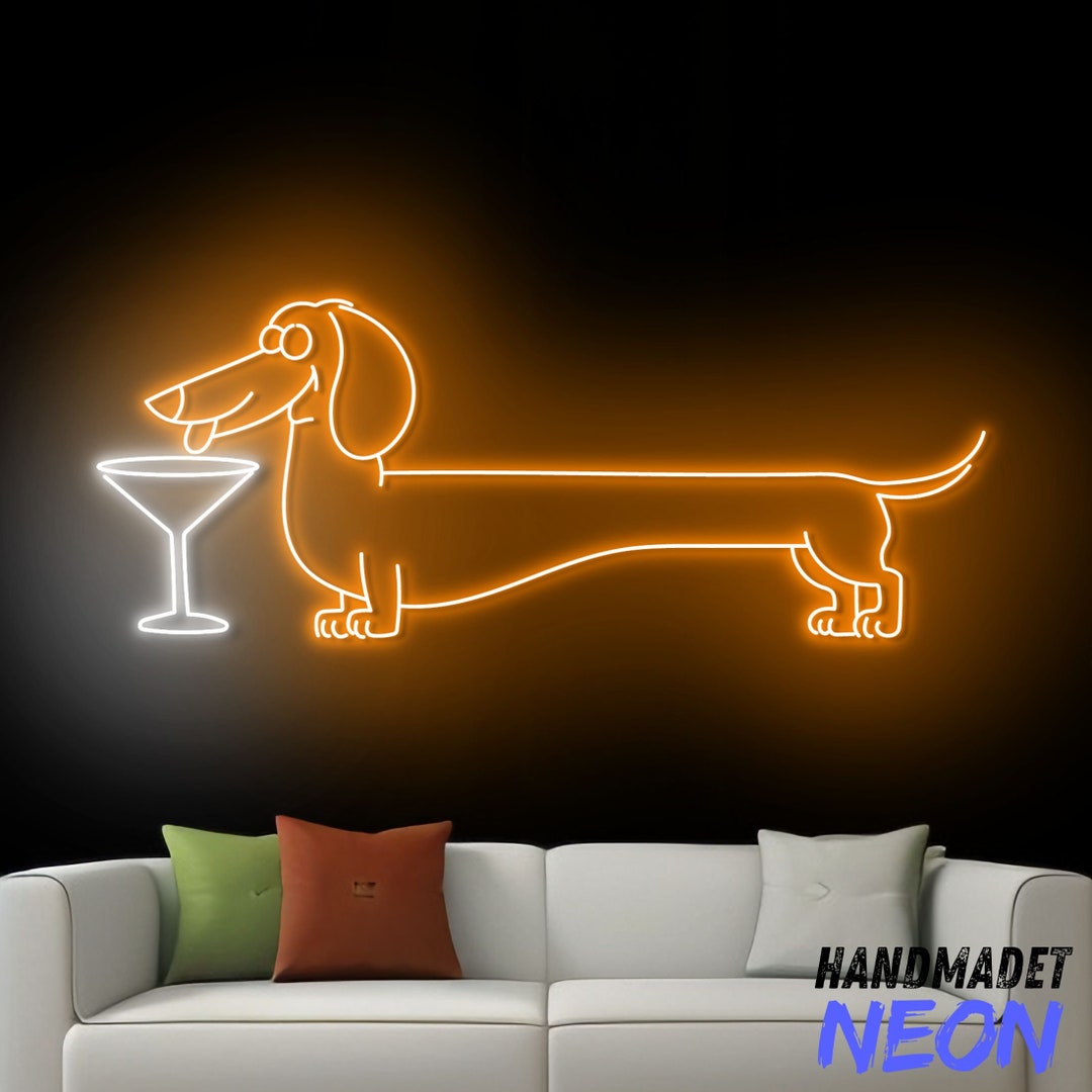 Dachshund Drinking Martini Neon Sign, Dachshund Martini Led Sign ...