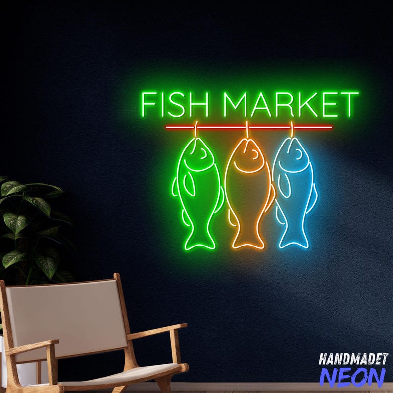 Fish Market LED Neon Sign: Seafood Store Wall Art Decor - Etsy