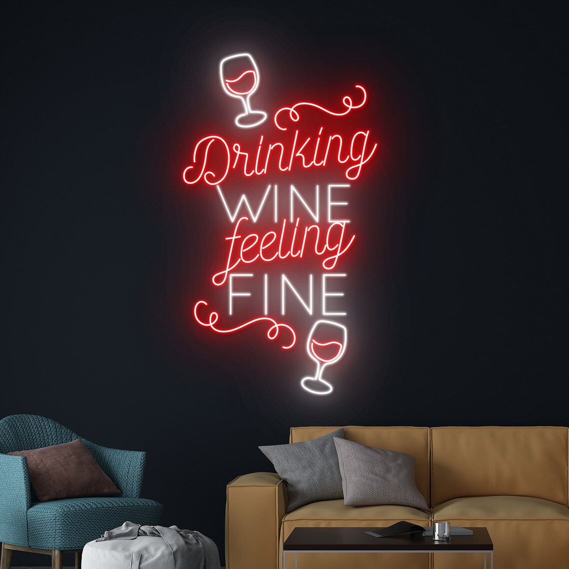 Drinking Wine Feeling Fine Led Sign, Drinking Neon Light, Drink Led ...