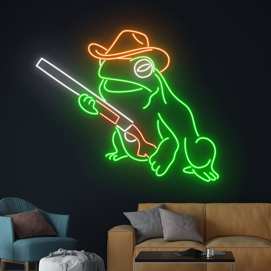 Cowboy Frog Gun Neon Light, Frog Led Light, Toad Led Sign, Western Frog ...