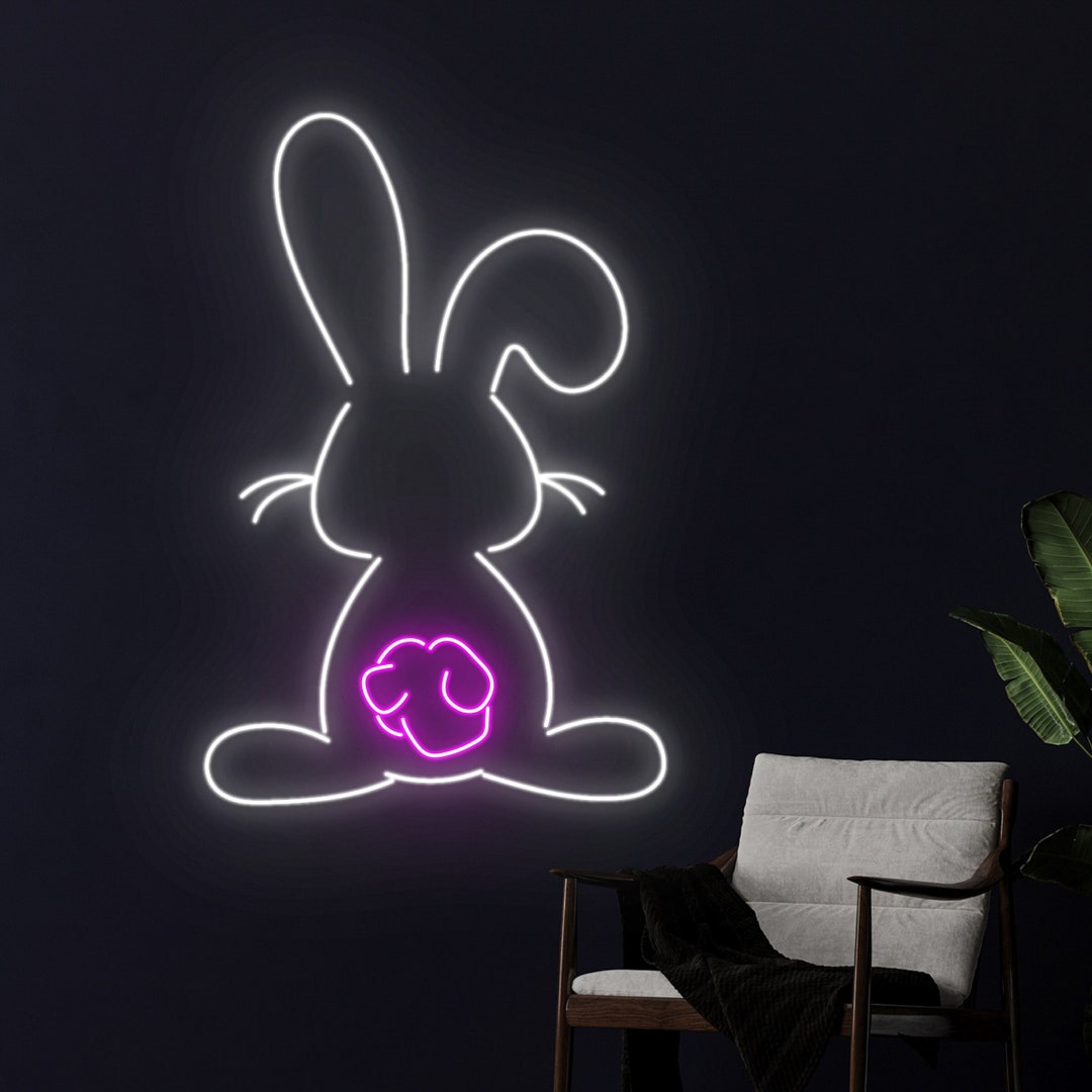 Rabbit Neon Sign, Rabbit Butt Led Sign, Happy Easter Neon Light, Easter ...