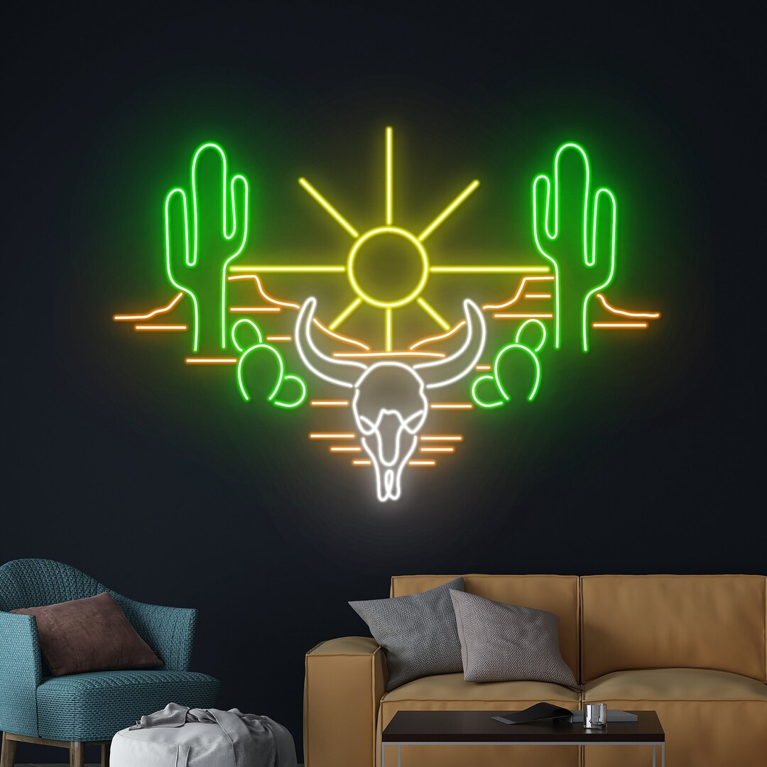 Cactus Desert Sun Horn Bull Neon Sign, Sun Desert Cactus Neon Light ...