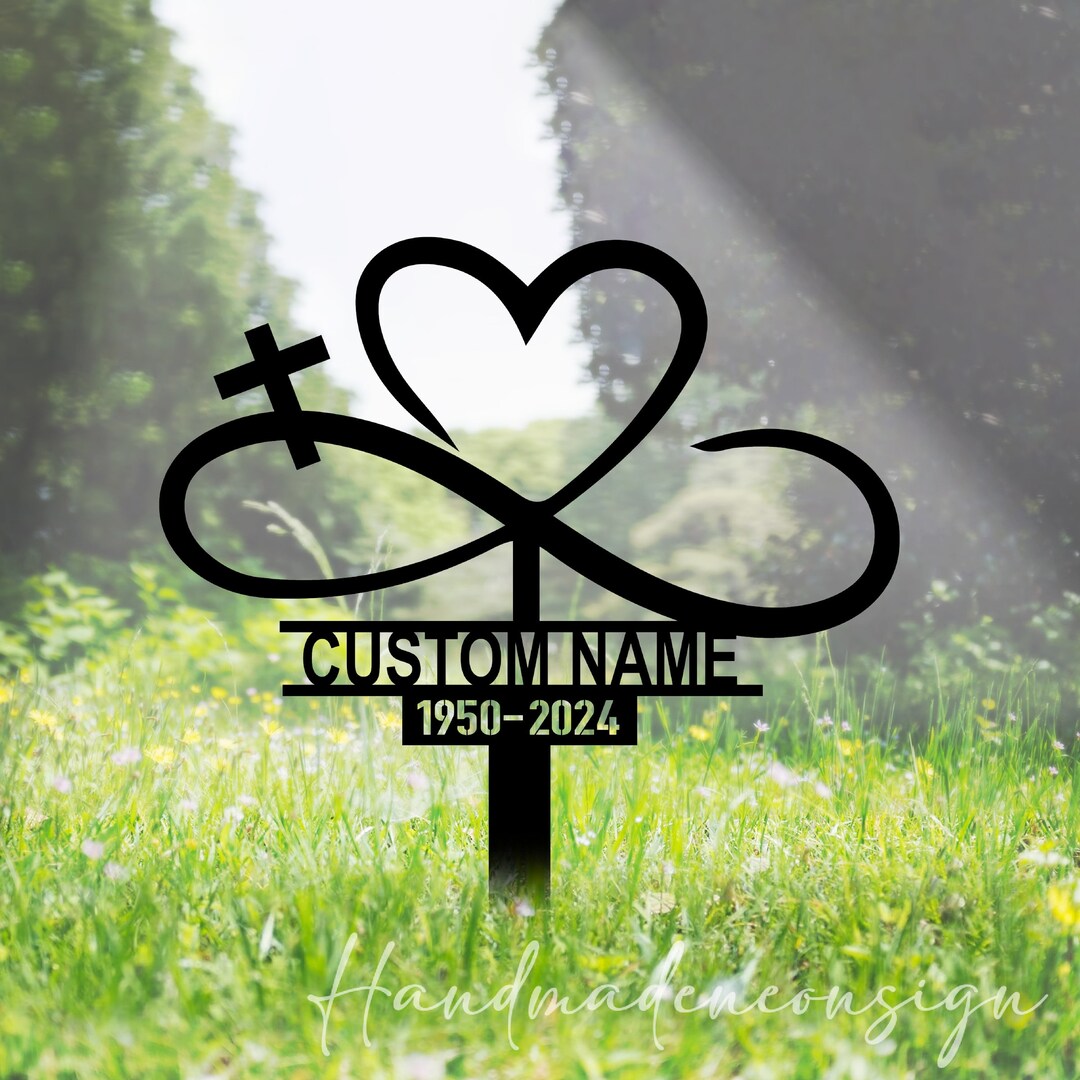 Custom Infinity Heart Cross Memorial Stake, Infinity Metal Stakes ...