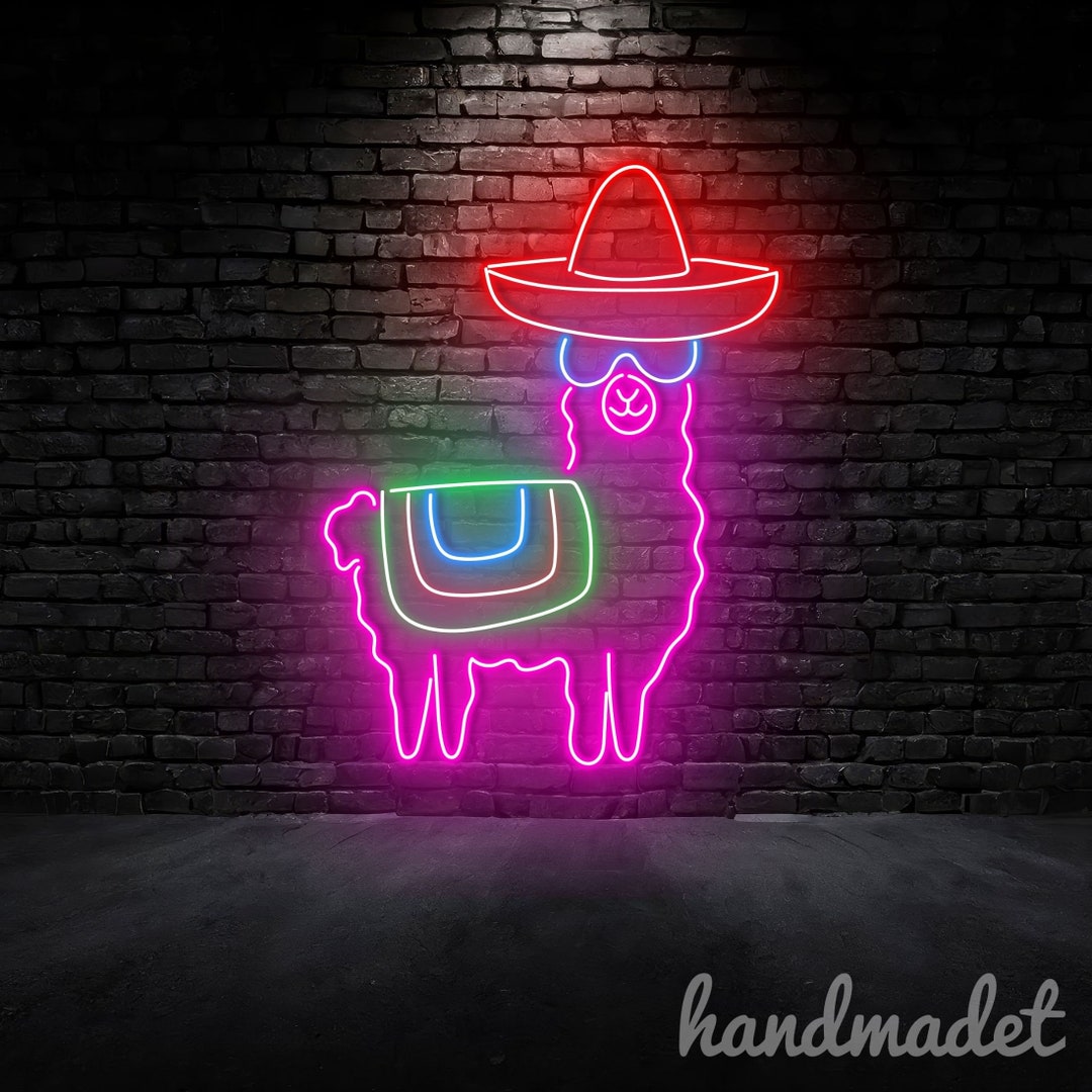 Llama Cinco De Mayo Neon Wall Sign, Alpaca Led Wall Sign, Animal Neon ...