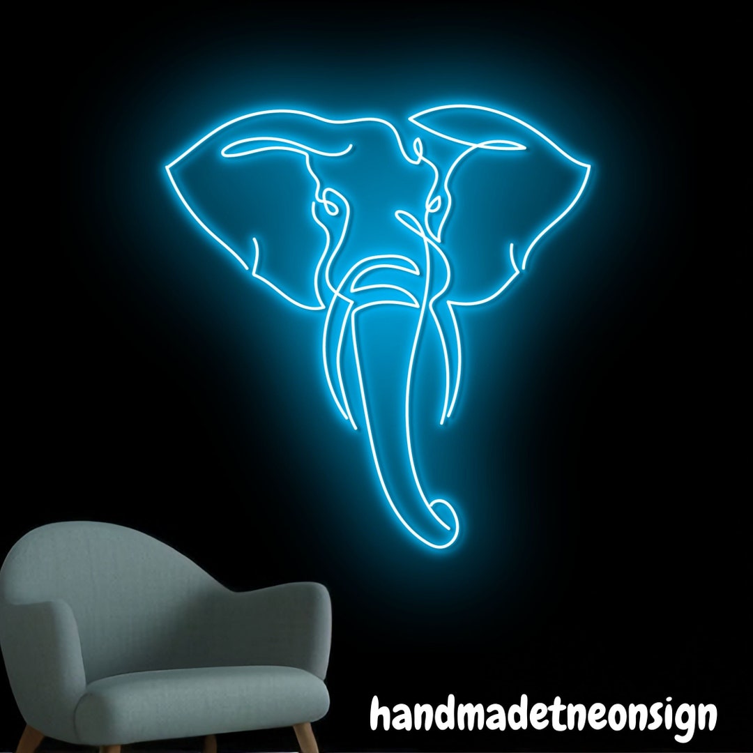 Elephant Line Art Neon Wall Sign, Elephant Led Wall Sign, Animal Neon ...