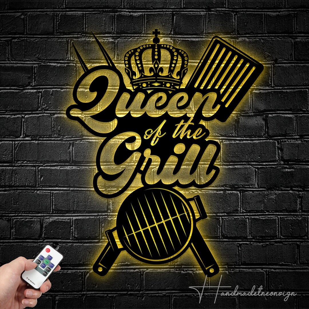 Personalized Queen of the Grill Metal Wall Art LED Light - Custom Queen ...