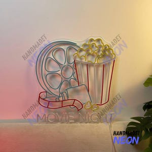 Movie Time Neon Sign, Cinema Led Sign, Popcorn Neon Light, Cinema ...