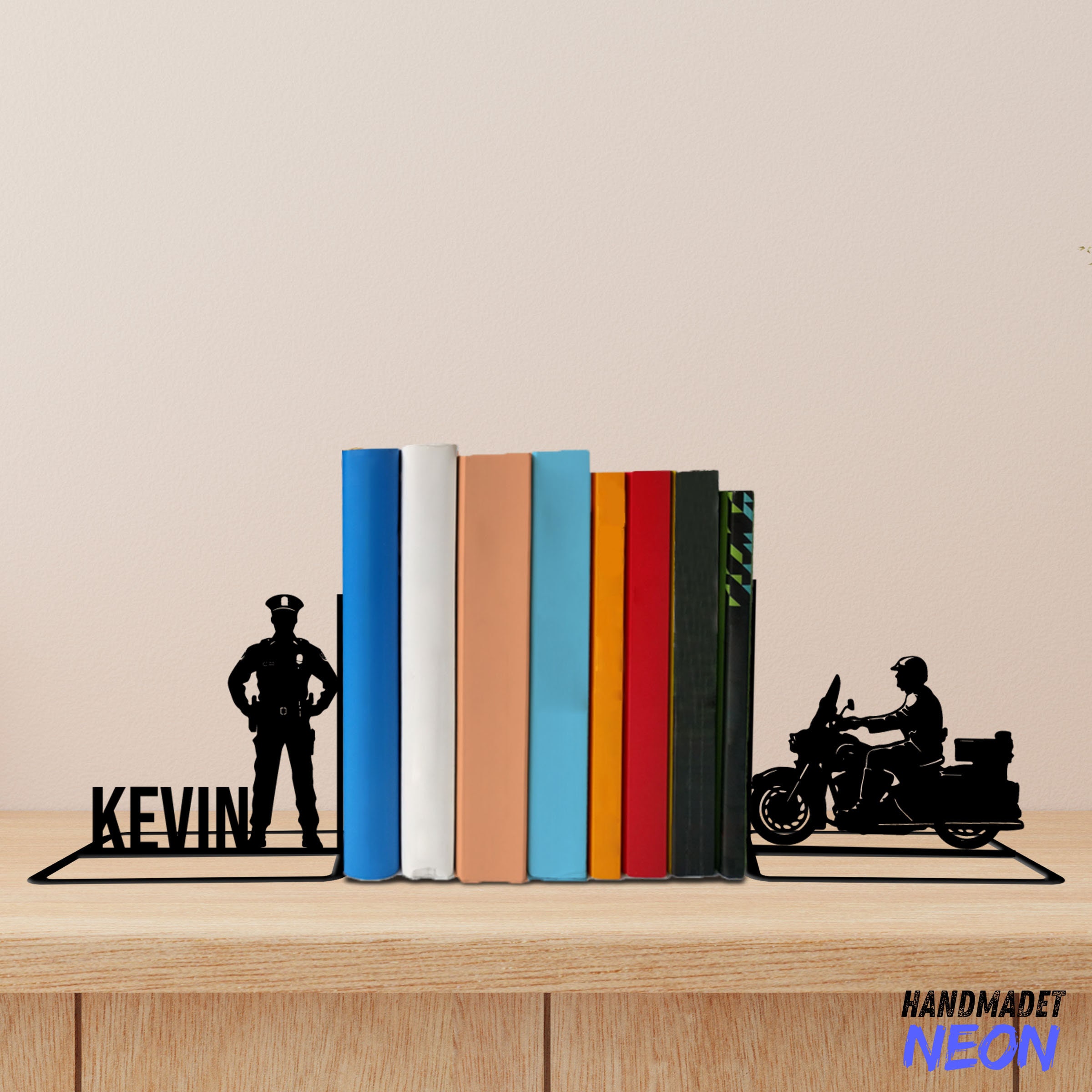 Custom Police Man Metal Bookends, Police Name Bookend, Policeman Table ...
