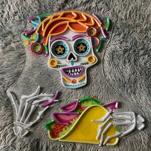 Taco Sugar Skull Mexican Neon Sign, Skull Taco Neon Lights, Skull Taco ...