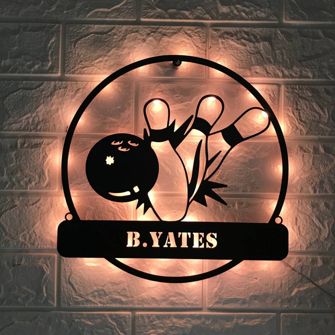 Custom Bowling Metal Wall Art LED Light - Personalized Bowling Player ...