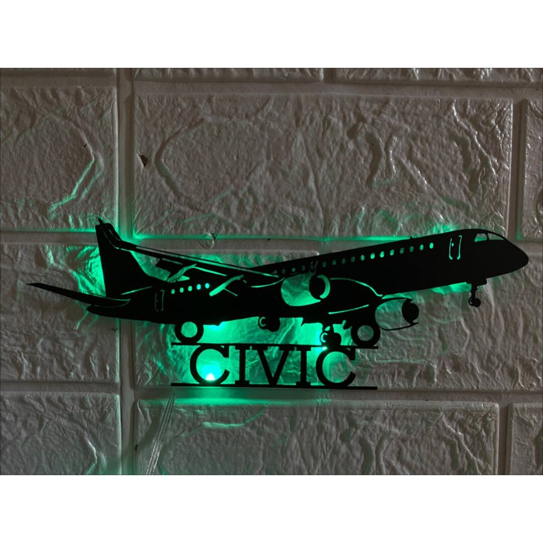 Custom Airplane Metal Wall Art LED Light Personalized Pilot Name Sign ...