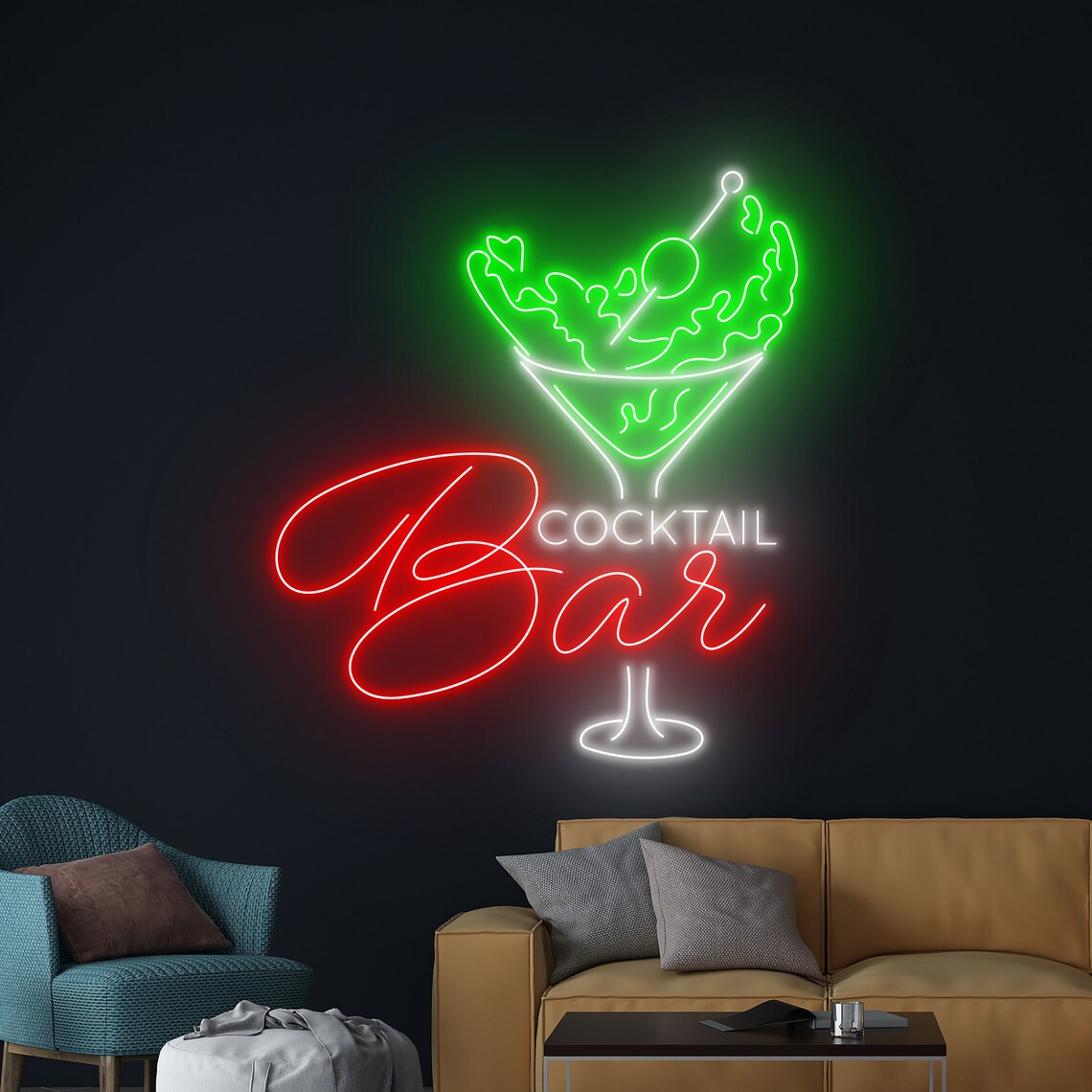 Cocktail Bar Open Neon Sign, Bar Logo LED Light, Martini Neon Light ...