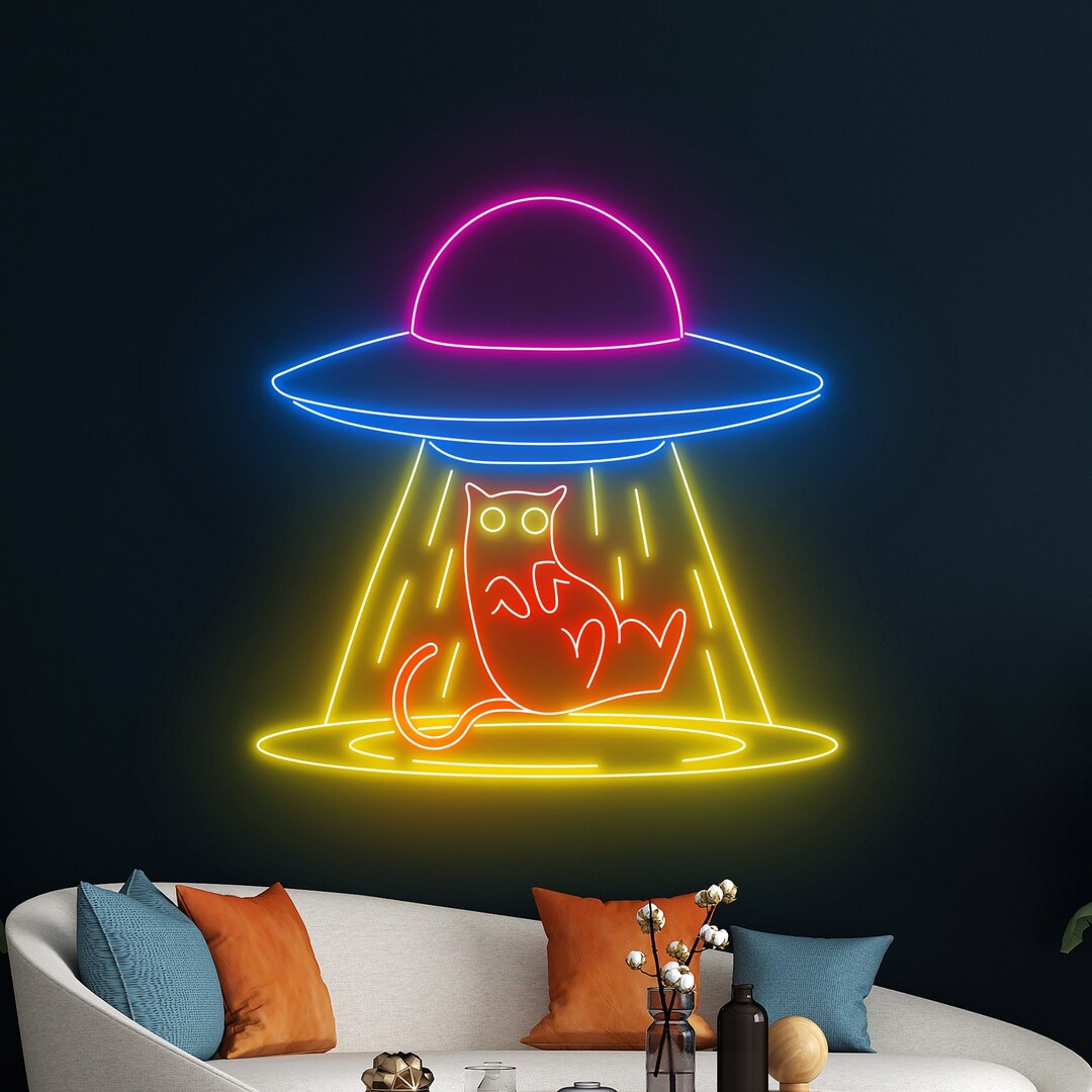 Custom UFO Cat Neon Sign, UFO Cat Alien Led Sign, Cat Ufo Neon Light ...