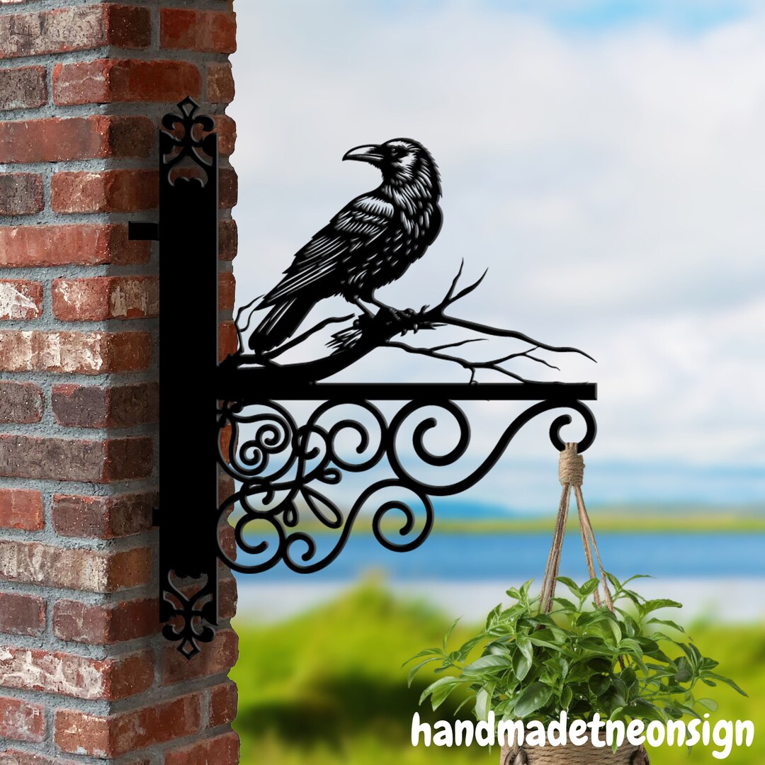 Personalized Raven Hanging Bracket, Raven Bird Hanging Basket Bracket ...