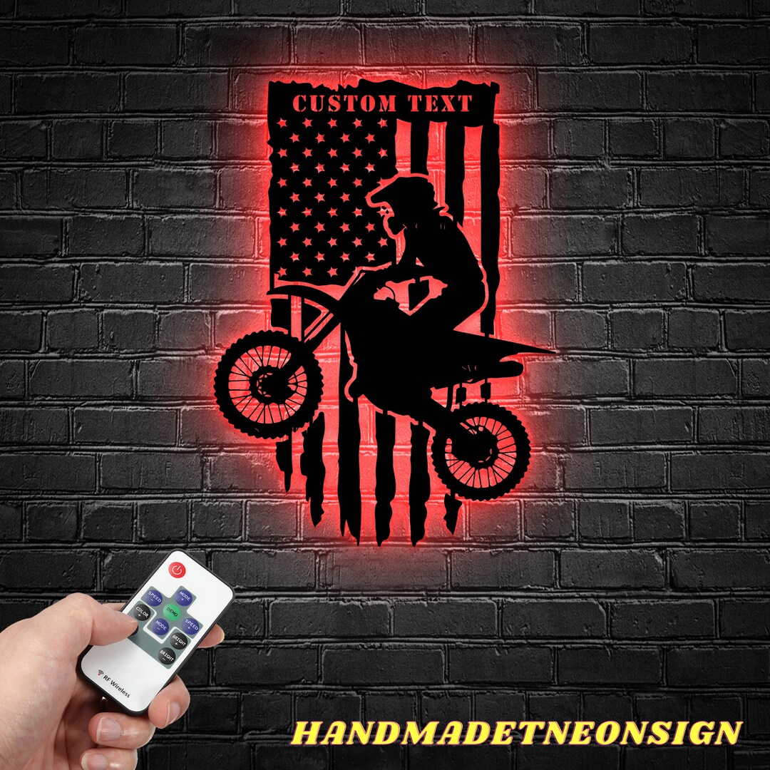 Custom US Motocross Biker Metal Wall Art LED Light, Personalized Dirt ...