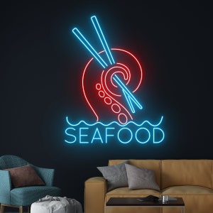 Seafood Neon Sign, Sea Food Led Sign, Octopus Led Light, Squid Neon ...