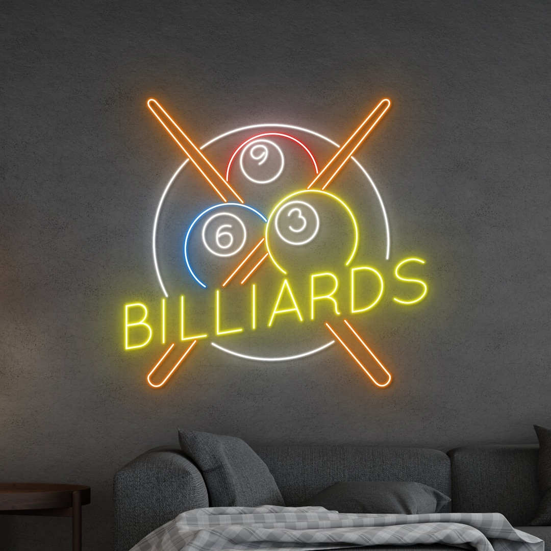 Billiards Led Sign, Billiard Neon Sign, Billiards Pool Hall Neon Light ...