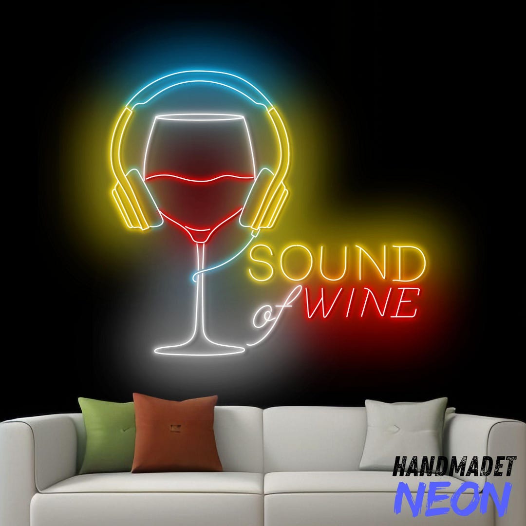 Sound of Wine Neon Sign, Wine Glass Led Sign, Wine Headphone Neon Light ...