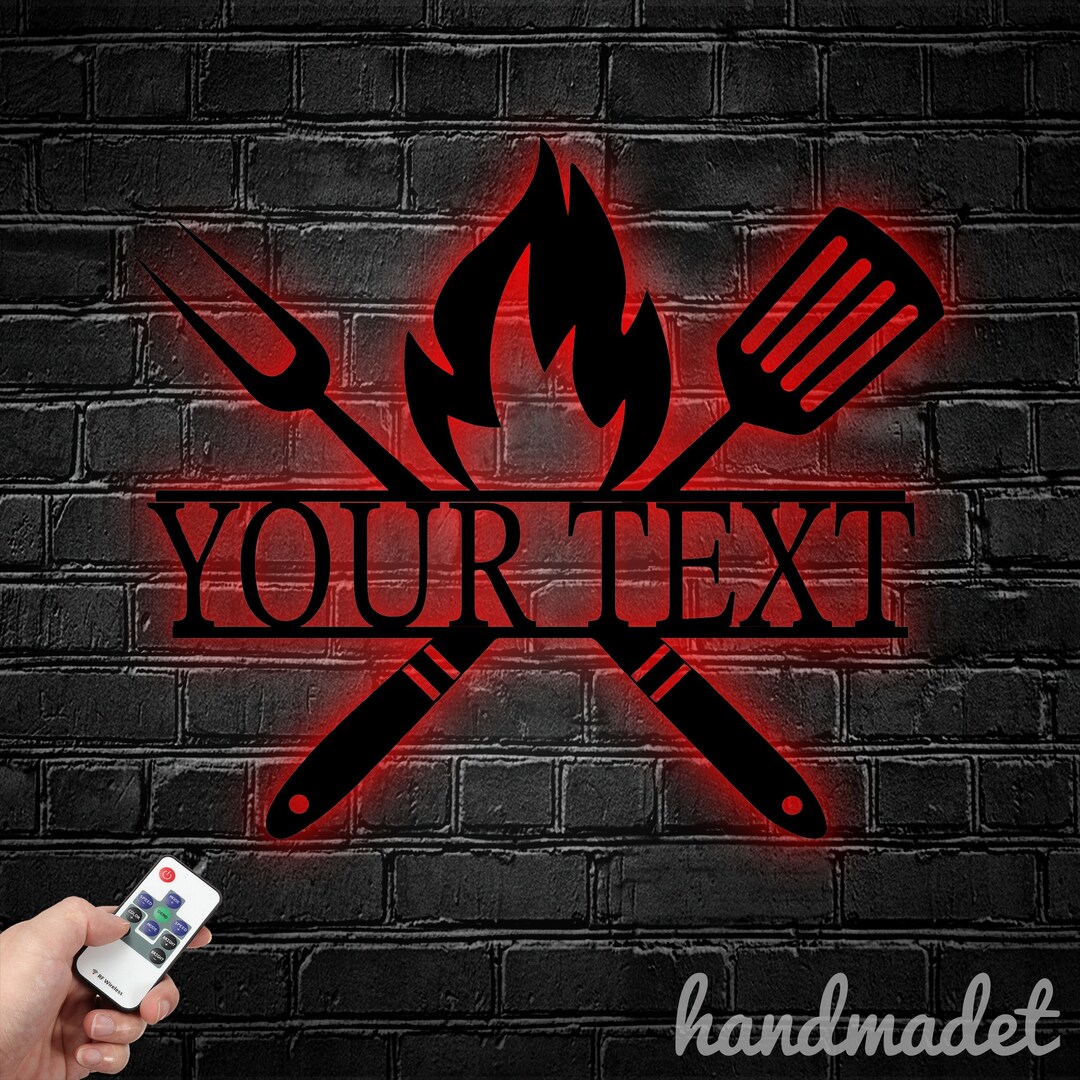 Custom BBQ Metal Wall Art LED Light Personalized Barbecue Sign Home ...