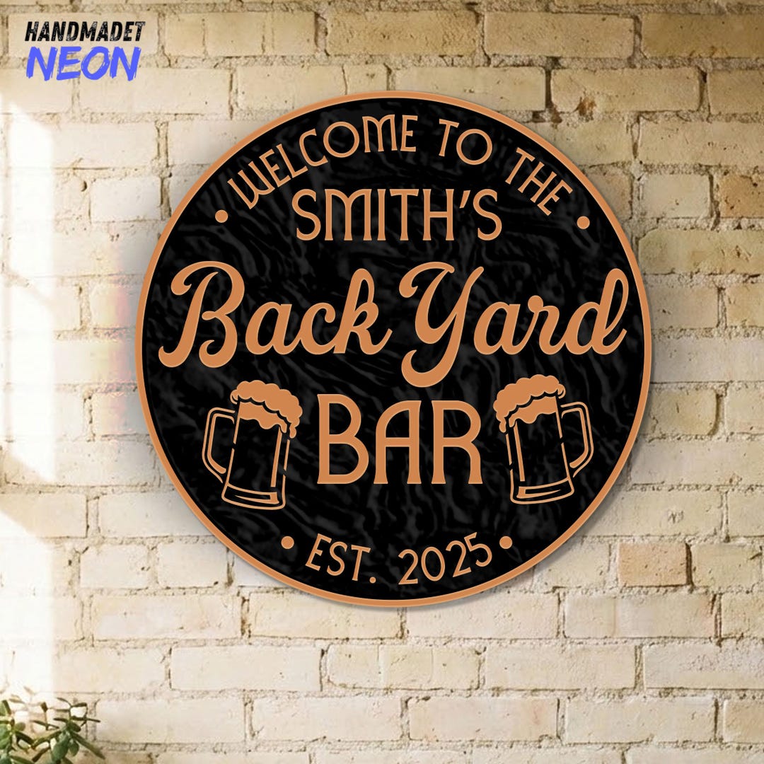 Personalized Backyard Bar Sign, Custom Beer Mug Metal Wall Art, Outdoor ...
