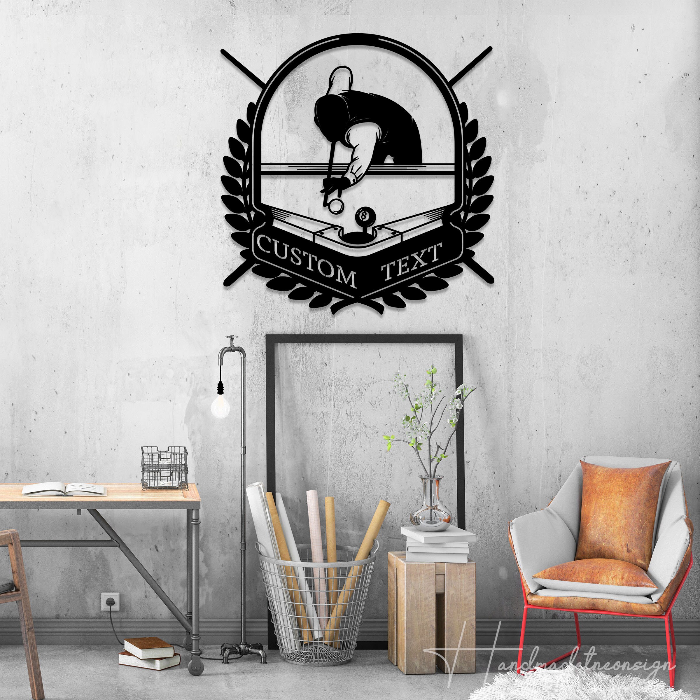 Custom Billiards Pool Hall Metal Wall Art LED Light - Personalized ...