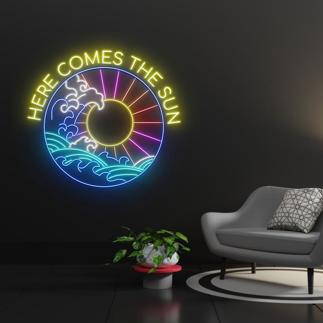 Here Comes the Sun Neon Sign, Sun Wave Led Sign, Wave Cloud Sun Neon ...