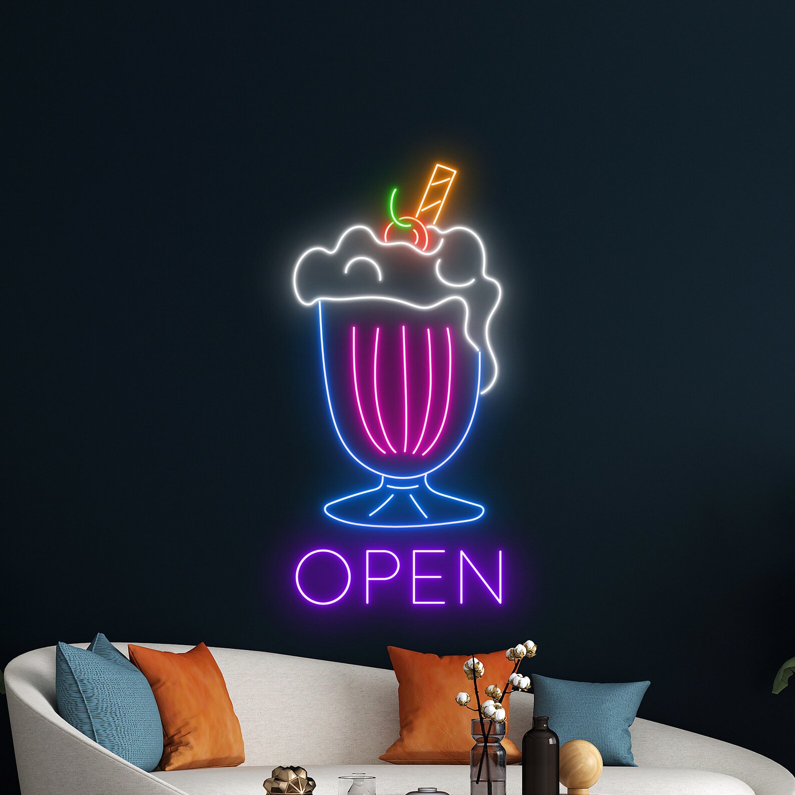 Milkshake Open Neon Led Sign, Open Milkshake Neon Sign, Milkshakes Neon ...