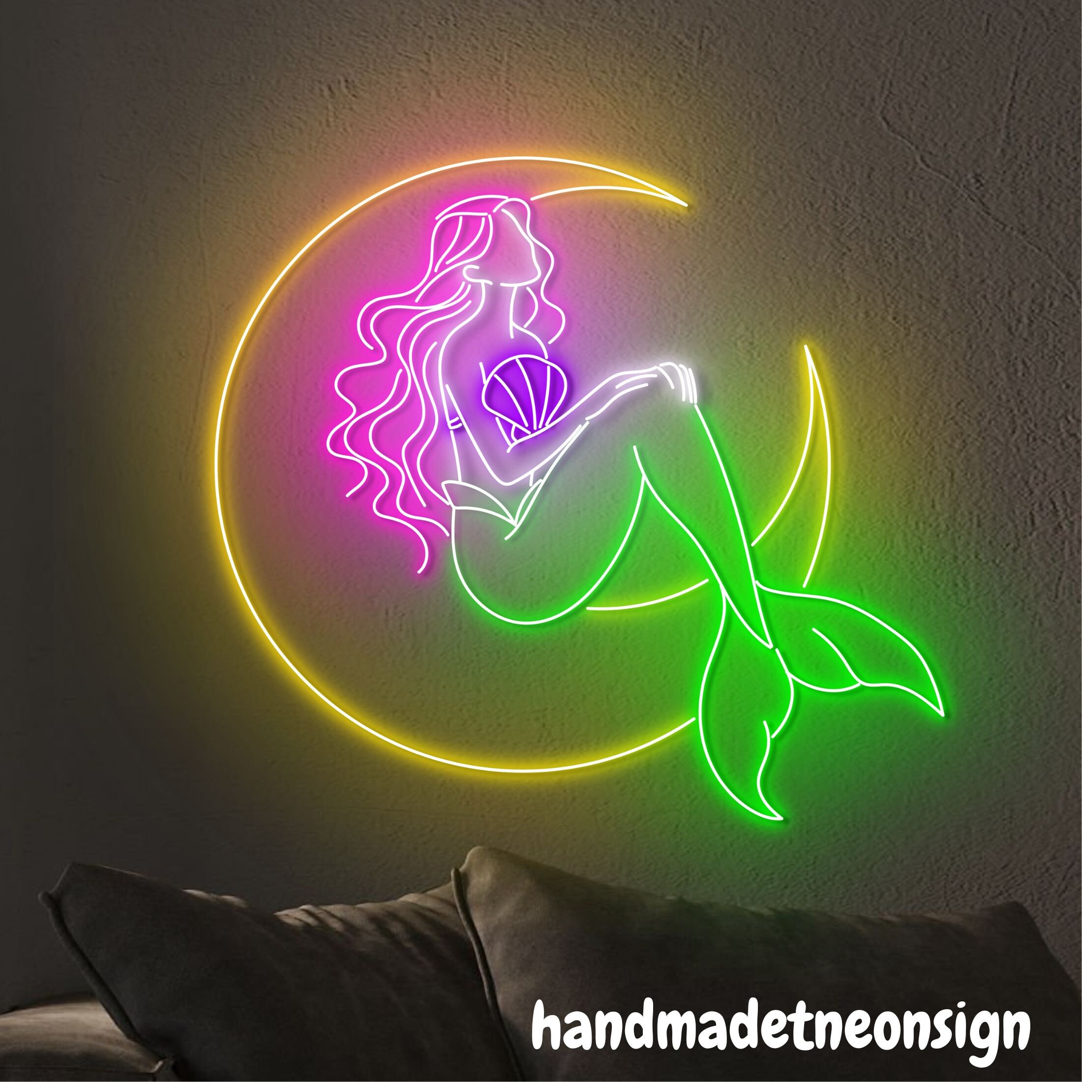 Mermaid in the Moon Neon Sign, Mermaid Led Sign, Moon Neon Light ...