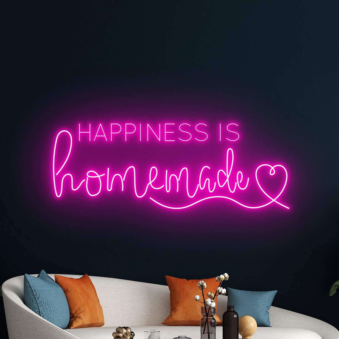Happiness is Homemade Neon Light, Personalized Quote Name Neon Light ...