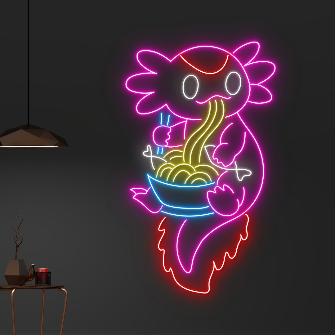 Custom Axolotl Eating Noodles Neon Sign, Ramen LED Light, Axolotl LED ...