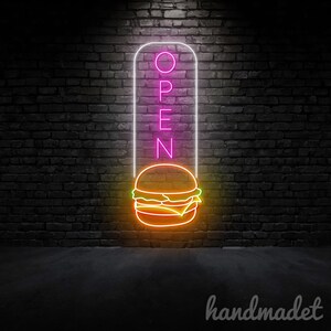 Open Burger Neon Sign, Burger Open Led Sign, Hamburger Neon Light ...