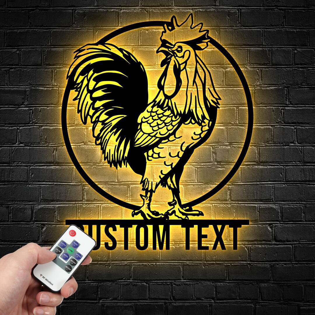 Personalized Rooster Metal Wall Art LED Light, Custom Chicken Metal ...