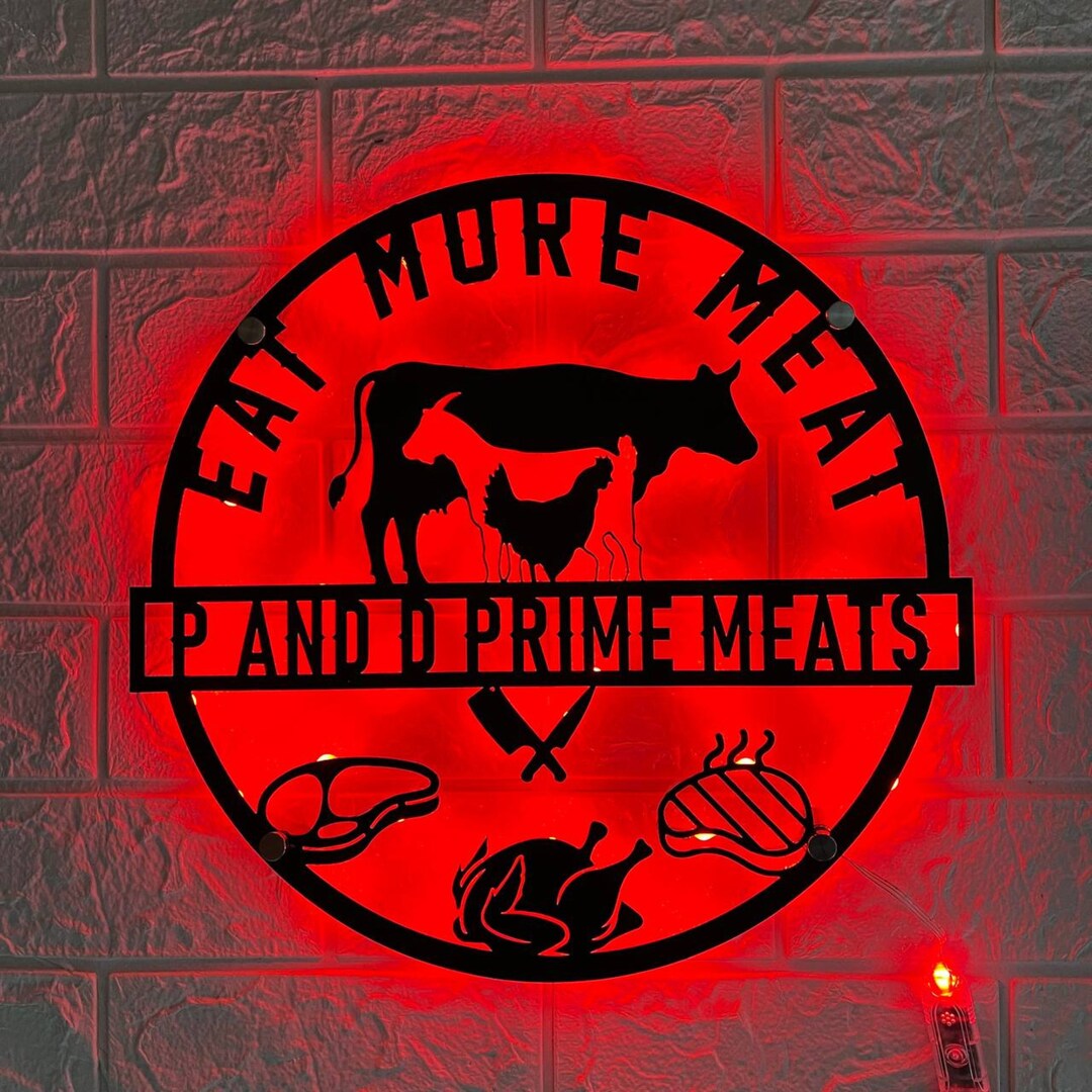 Custom Fresh Cow Goat Chicken Meat Shop Metal Wall Art LED Light ...