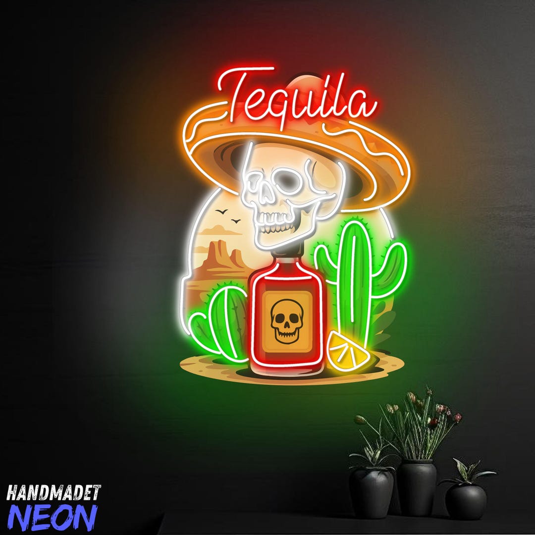 Tequila Neon Sign, Skull Sombrero LED Light, Custom Neon Sign, Mexican ...