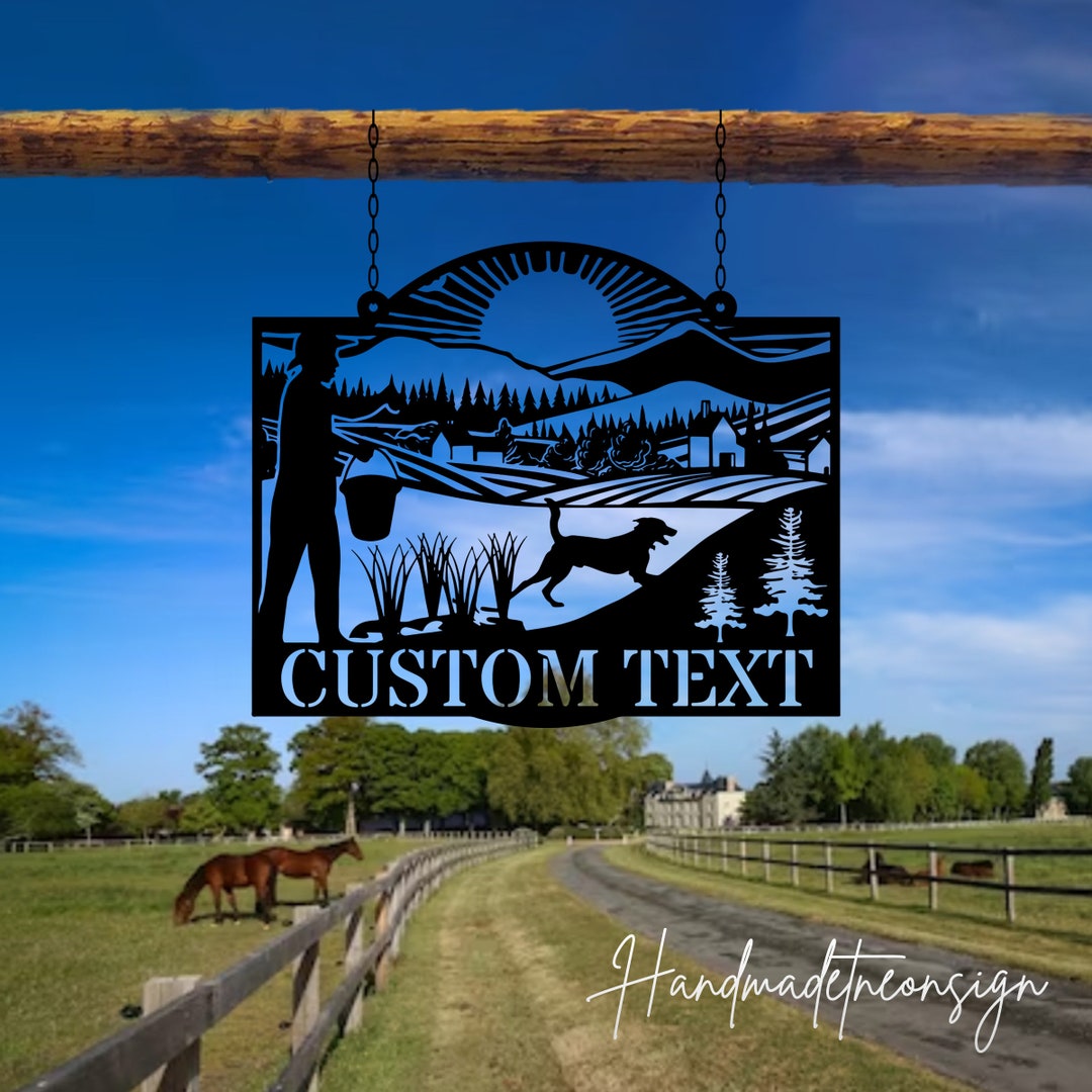Personalized Outdoor Farm Ranch Scence Name Sign Hanging Metal Sign ...