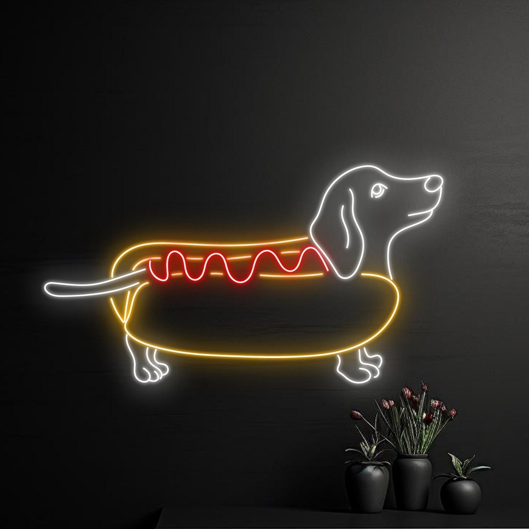 Dachshund Hotdog Neon Light, Hotdog Dachshund Neon Sign, Hot Dog ...